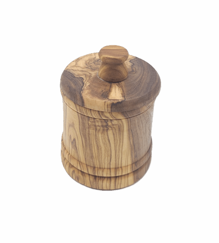 Olive Wood Round Salt Jar with Lid | Temecula Olive Oil Company